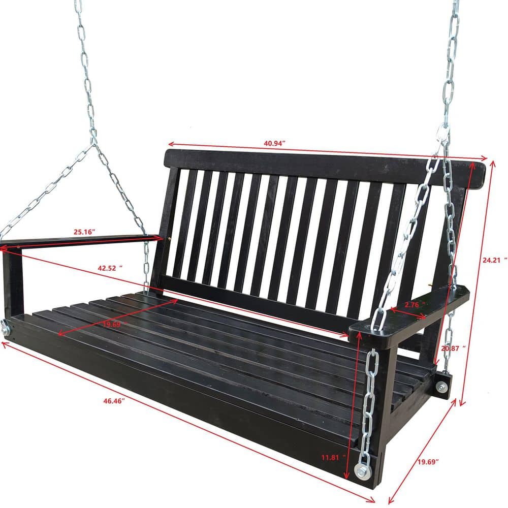 Tatayosi 2-Person Black Wood Swing, with Armrests and Hanging Chains ...