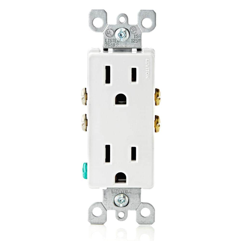 Leviton Decora 15 Amp Residential Grade Grounding Duplex Outlet, White ...