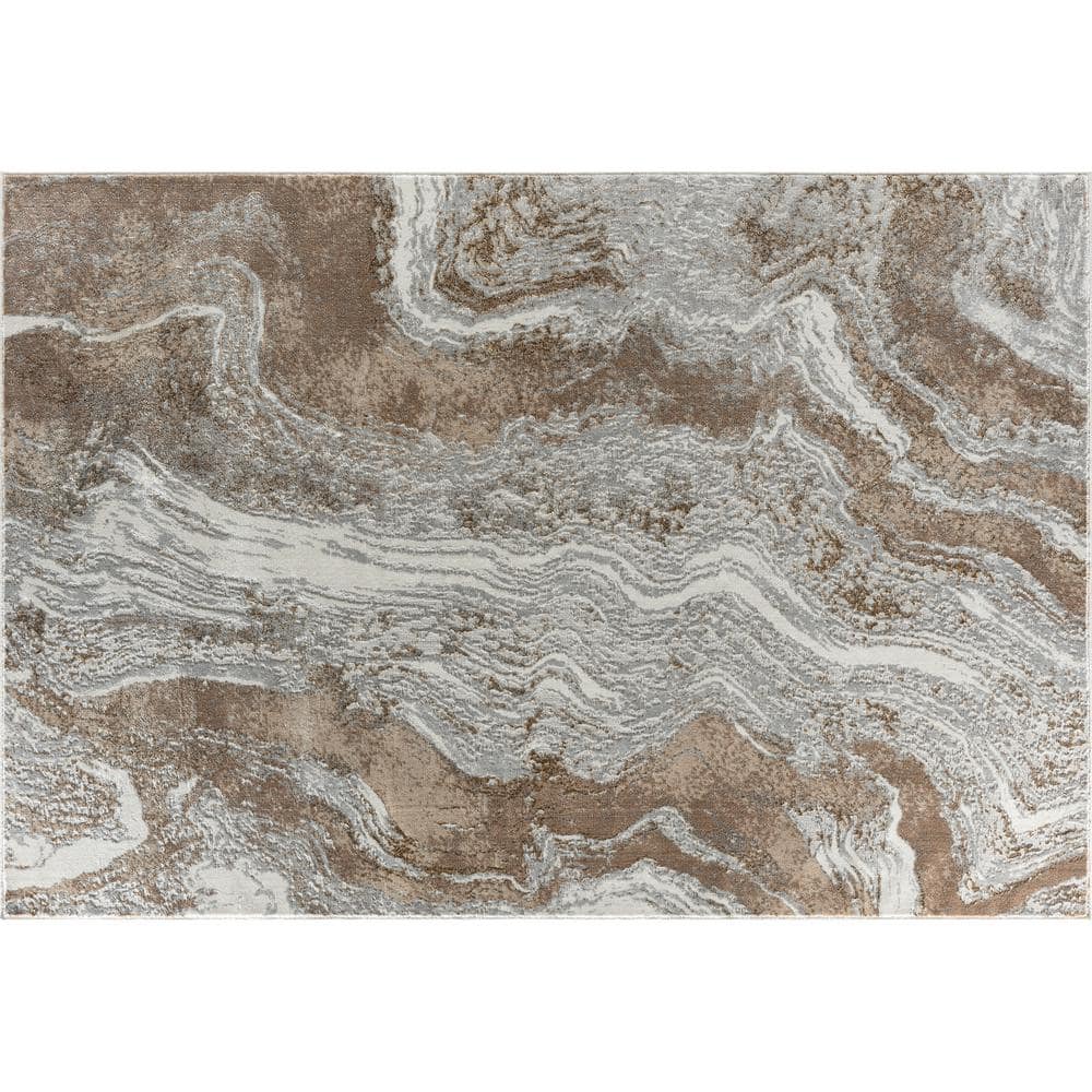 LUXE WEAVERS Marble Collection Beige 9x12 Modern Abstract Polypropylene ...