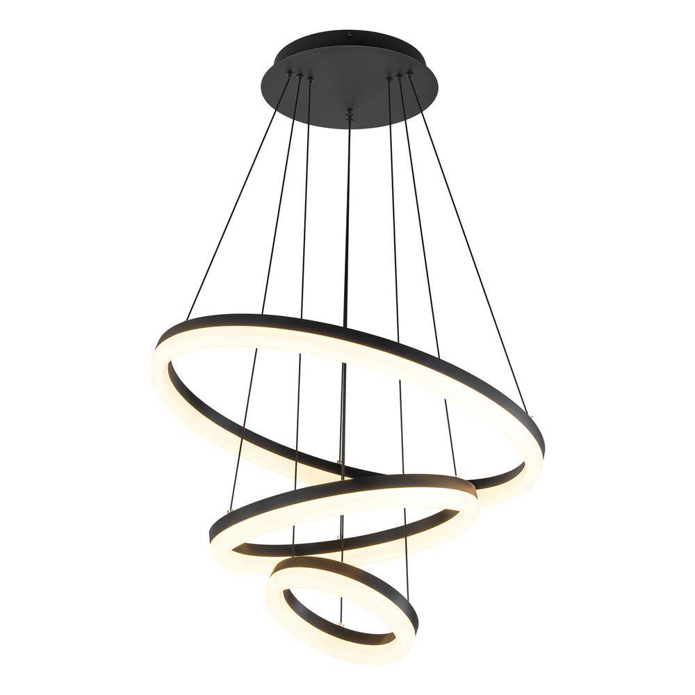 RRTYO Lynde 23.6 in. 3-Light Integrated LED Black 3 Tiered Ring Unique ...