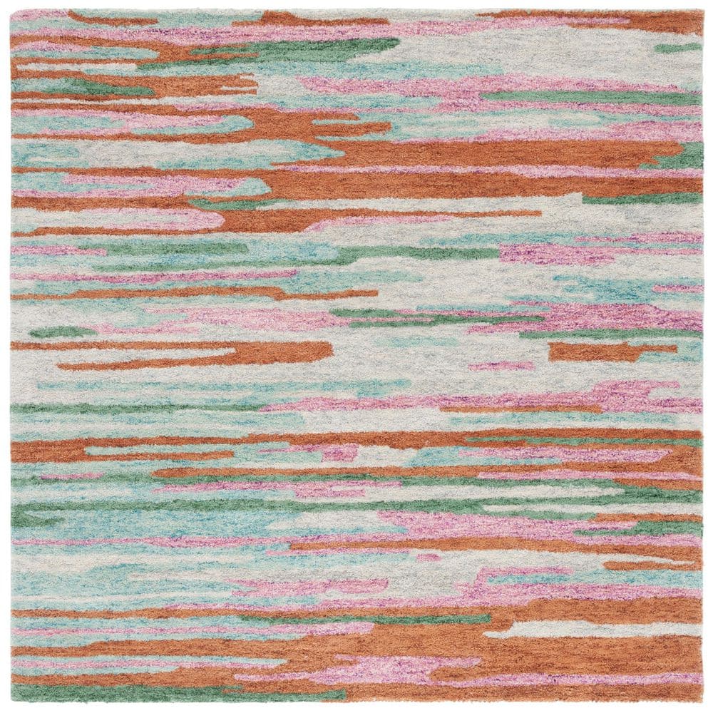 SAFAVIEH Bellagio 6 ft. x 6 ft. Green/Pink Running Camo Square Area Rug ...