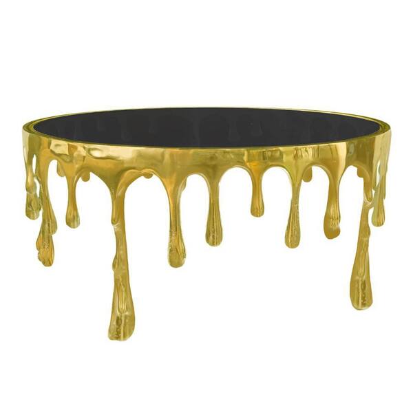 THE URBAN PORT Capri 36 in. Antique Gold and Black Round Glass Top ...