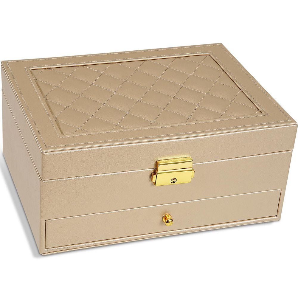 Jewelry Box Rectangular Large PU Leather Jewelry Organizer Storage Case ...