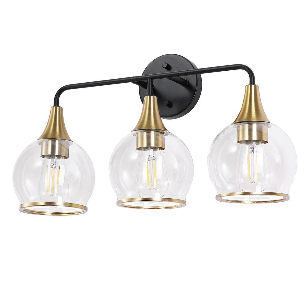 Lightania 21.5 in. 3-Light Black Gold Vanity Light with Clear Glass ...