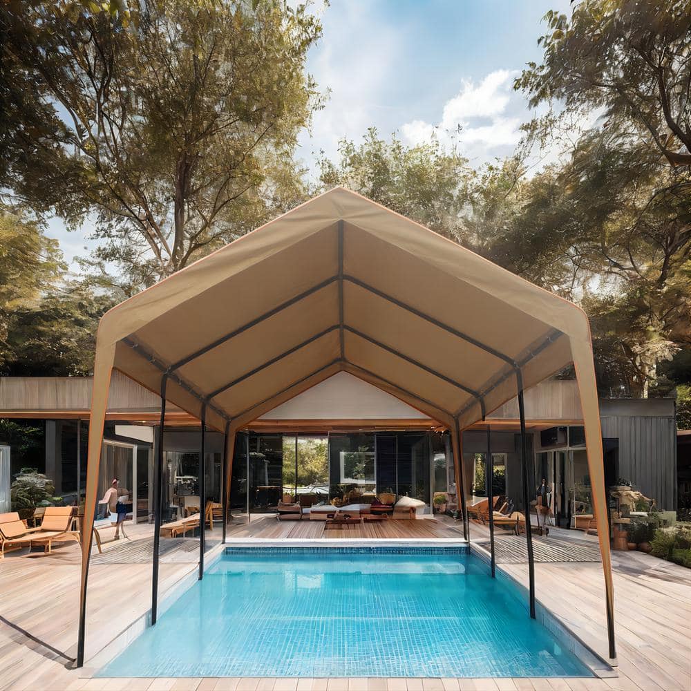 Clihome 12 ft. W x 20 ft. D Heavy-Duty Canopy Carport Outdoor Portable ...