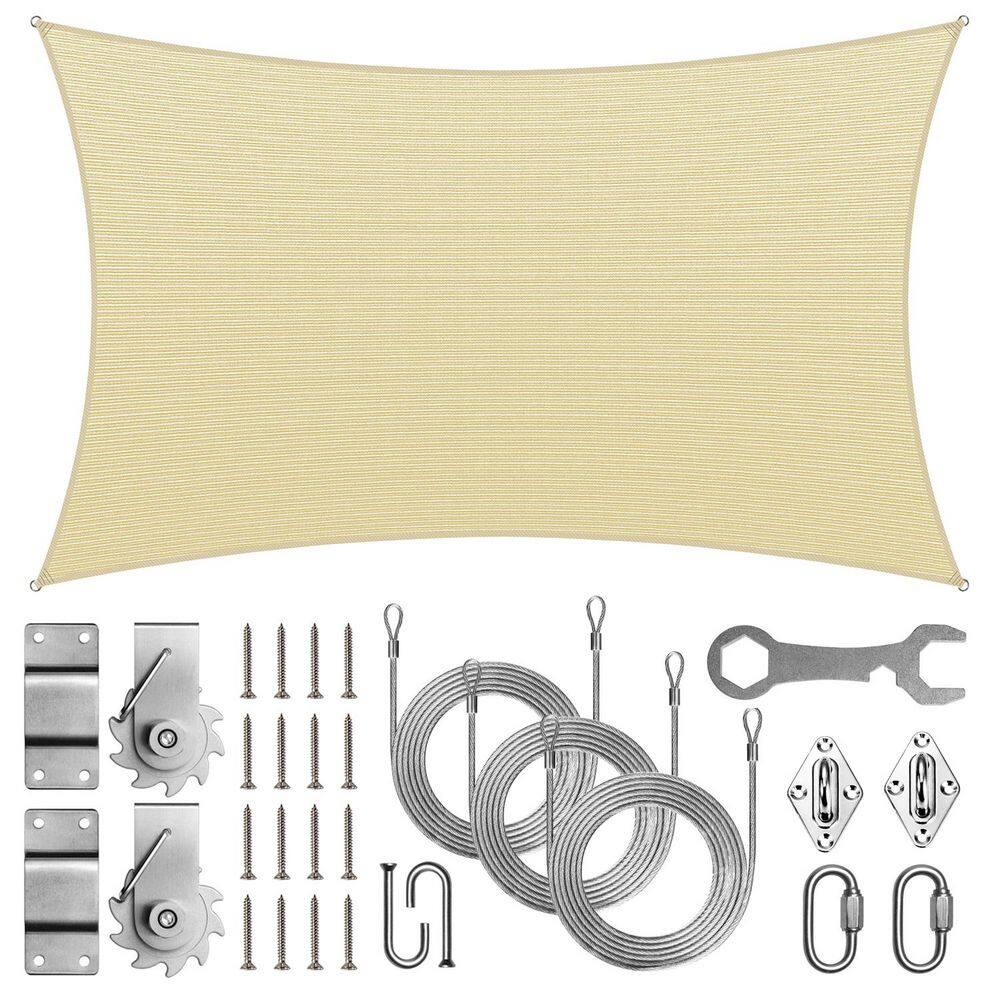 AMGO 16 ft. x 20 ft. Rectangle Sun Shade Sail with Hardware TAWAL-Beige ...