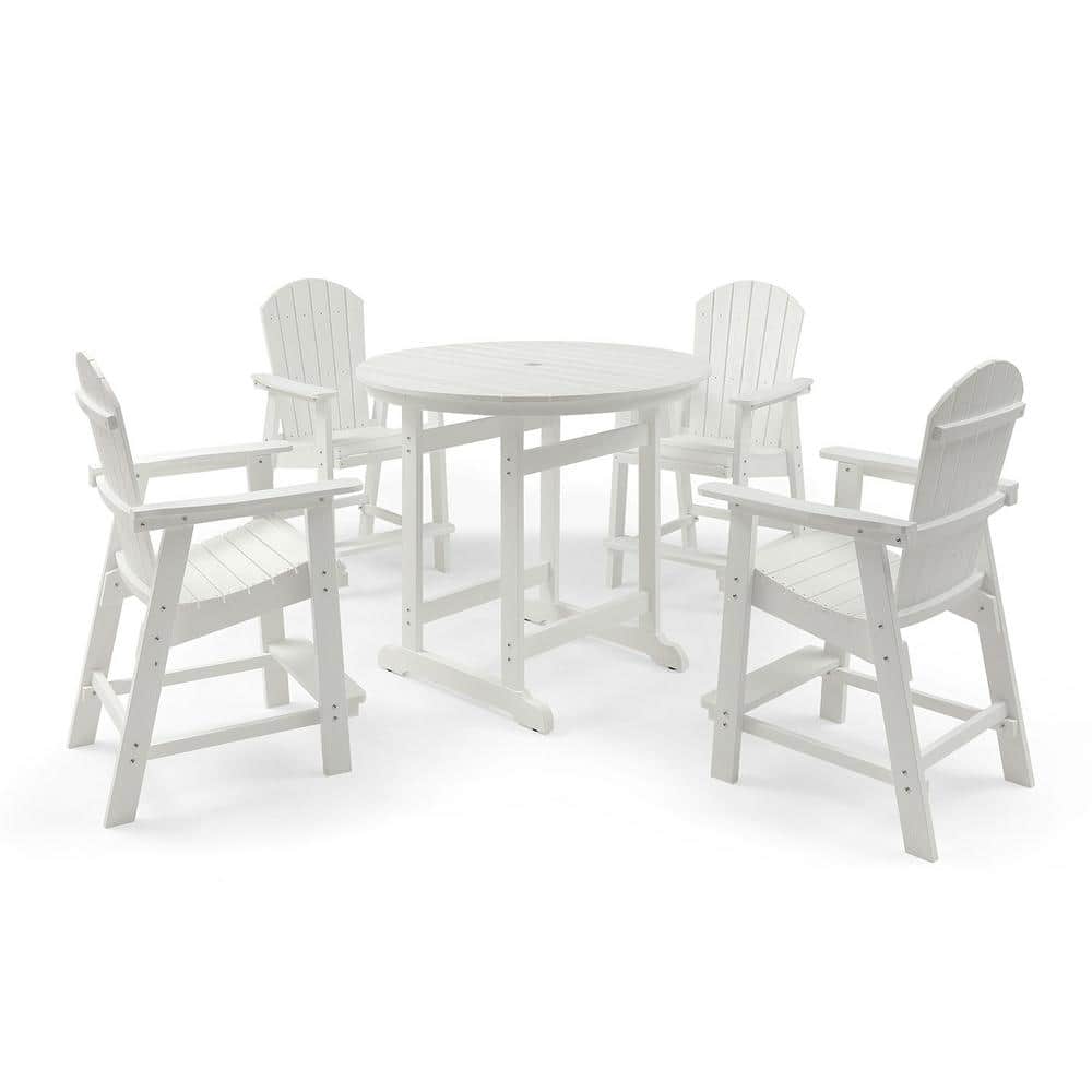 Zeus & Ruta 5-Piece White HIPS Outdoor Patio Bar Table Set High Top ...