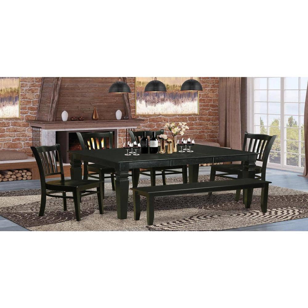 East West Furniture 6-Piece Rectangle Black Finish Solid Wood Top ...