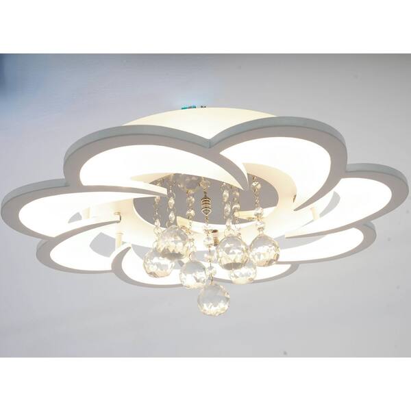 OUKANING 20.5 in. 1- Light White Modern Flower Shape LED Semi-Flush ...