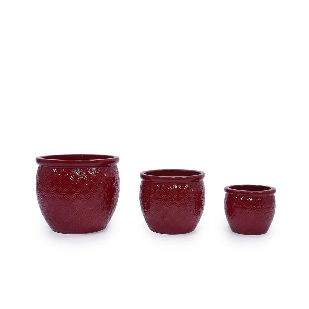 Dovelina Bean Paste Red Set of 3 Mixed Size Outdoor Ceramic Plant Pots ...