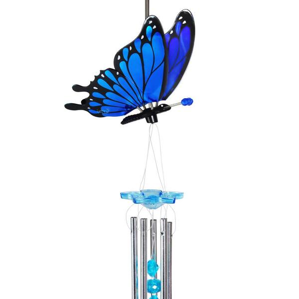 Exhart 7 in. Windy Wing Butterfly Blue Metallic Plastic and Metal Wind ...