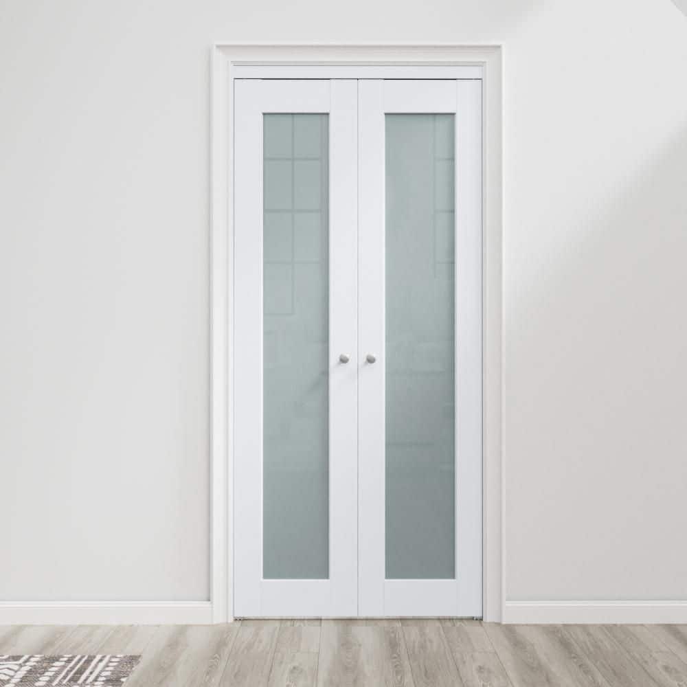 ARK DESIGN 36 in. x 78 in. Frosted Glass Solid Core MDF Bi-fold Door ...