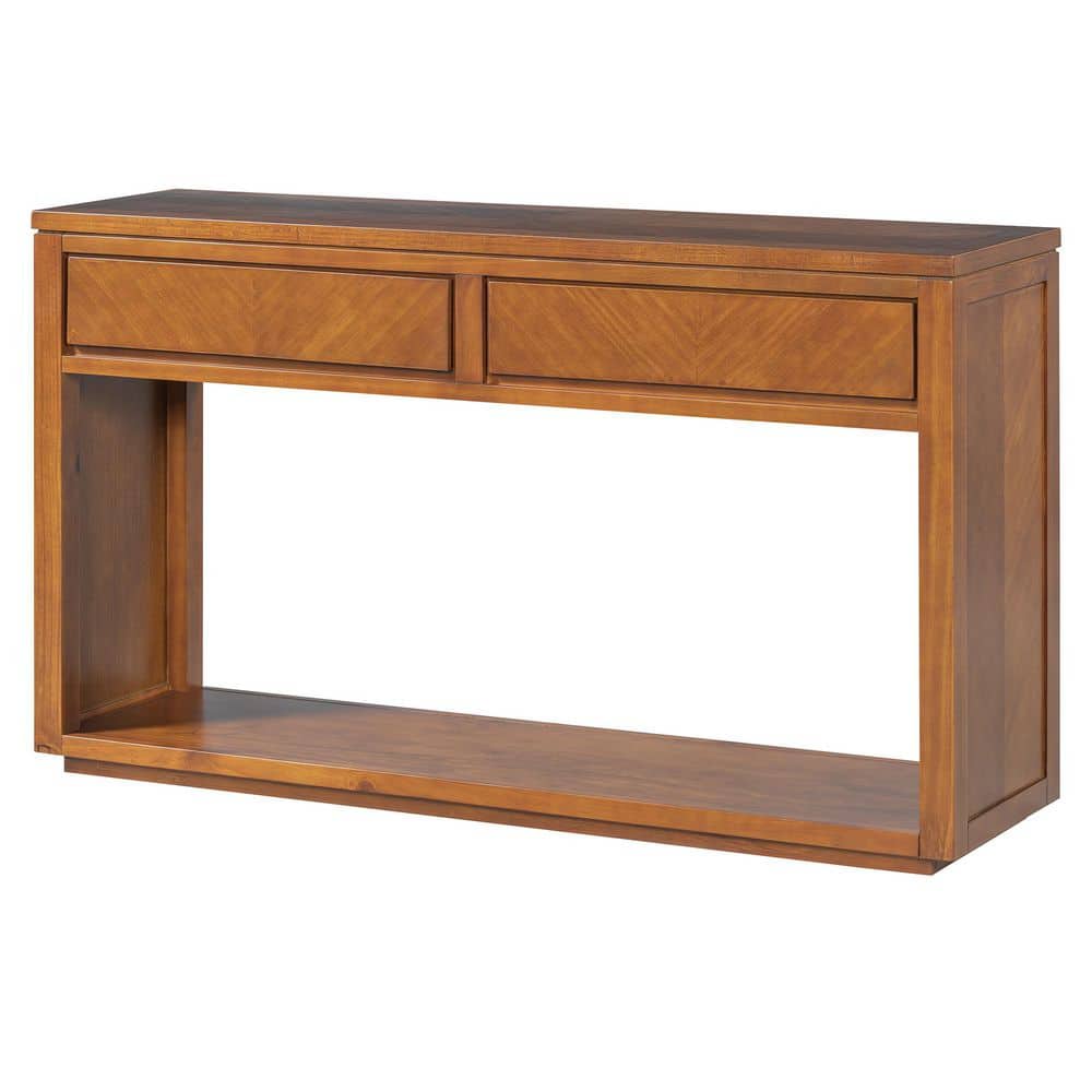 anpport Rustic 55 in. Honey Rectangle Wood Console Table with Storage ...