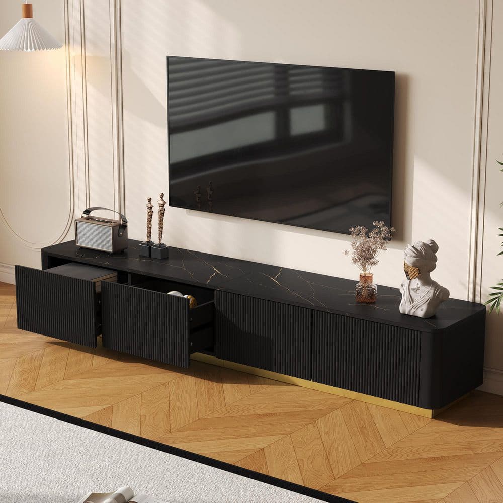 Seafuloy Black TV Stand Entertainment Center Fits TVs Up to 85 in. with ...