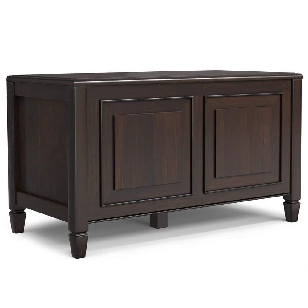 Simpli Home Connaught 36 in. Wide Solid Wood Small Storage Bench Trunk ...