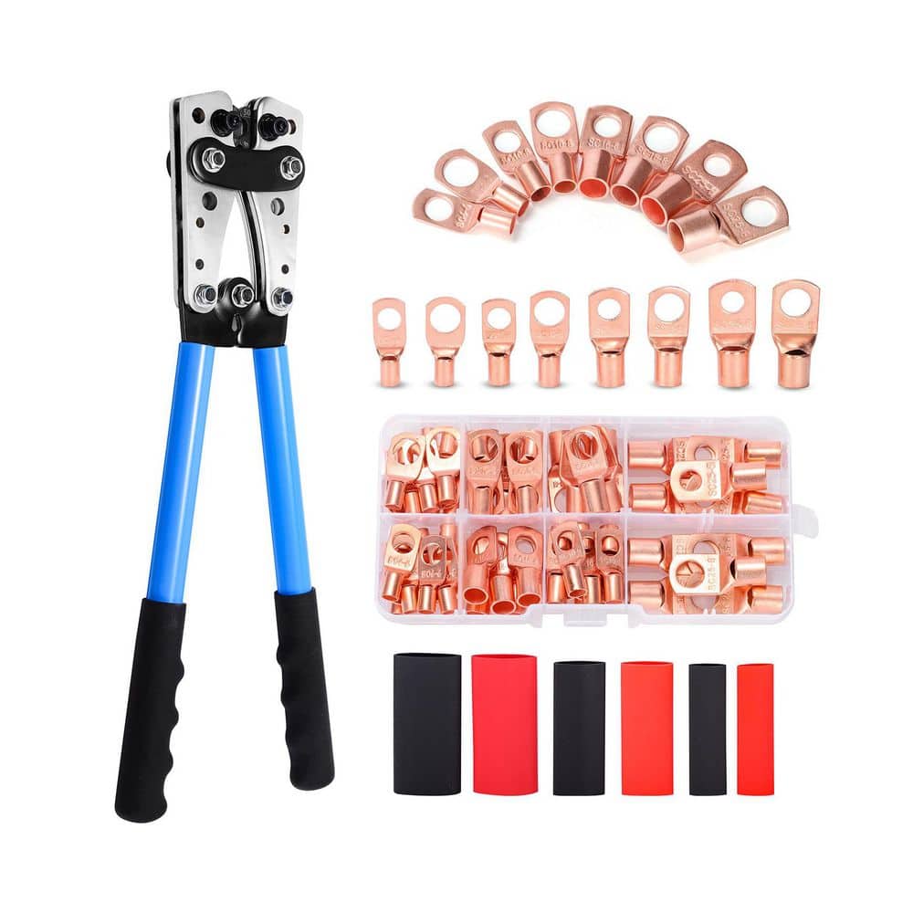 Battery Cable Lug Crimping Tool 10-1 AWG, Heavy Duty Wire Crimper Set ...