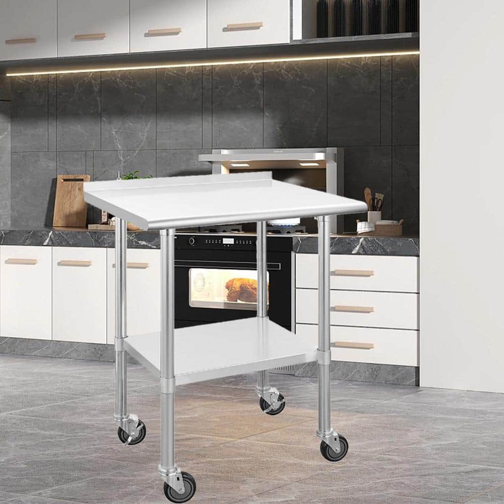 FAMYYT Silver Stainless Steel 30 in. Kitchen Prep Table with Adjustable ...