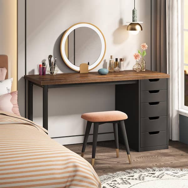 BYBLIGHT Helotes 39.4 in. Black Makeup Vanity Desk with 5 Drawers Modern Dressing Table with Reversible Drawers Only Desk BB RY0146HY VT