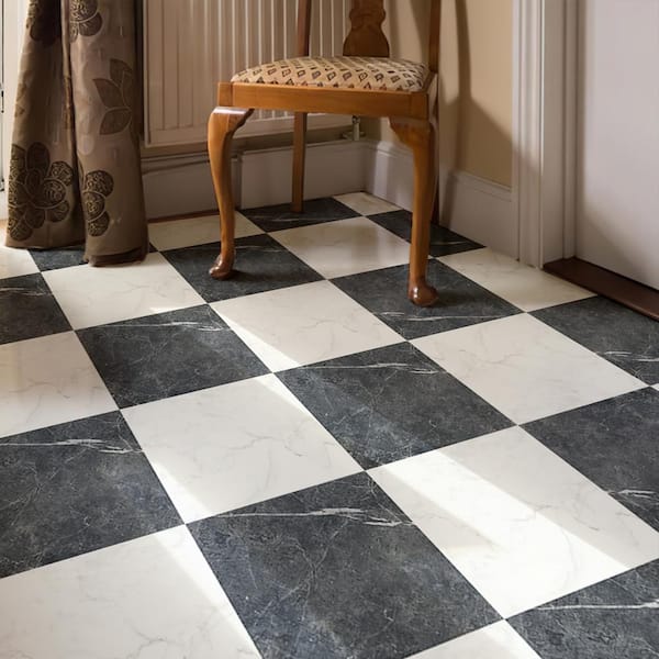 Black And White Marble Effect Vinyl Flooring