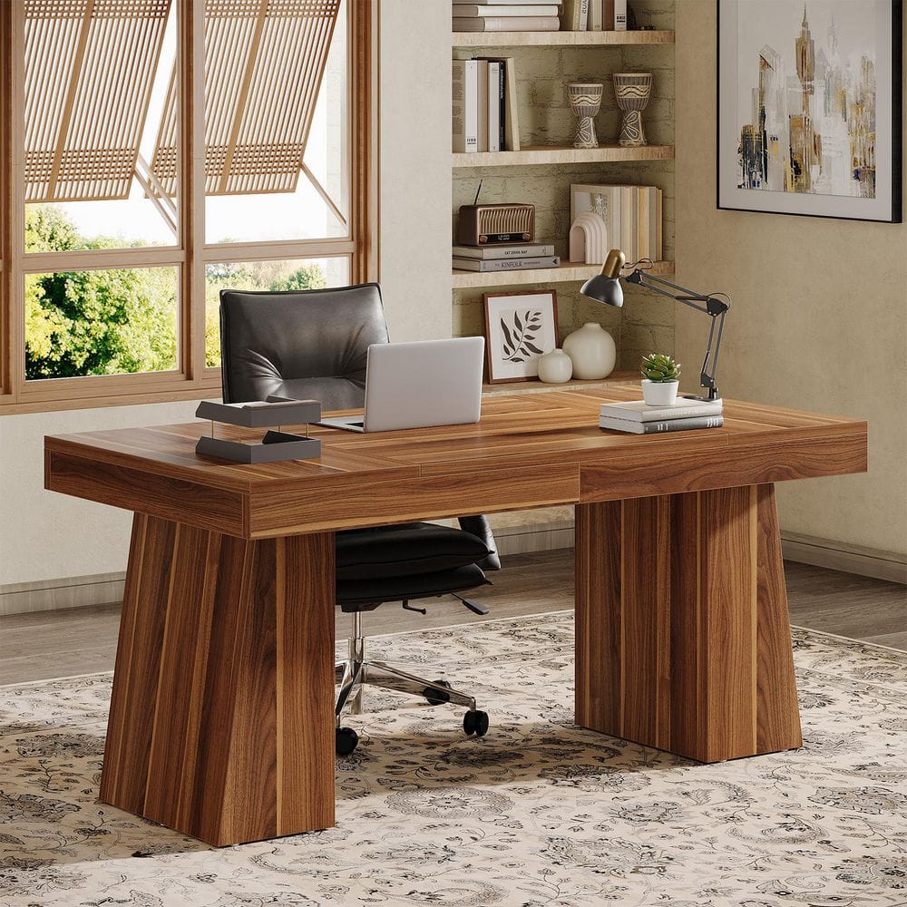 BYBLIGHT Moronia 55 in. Modern Rectangle Brown Engineered Wood ...
