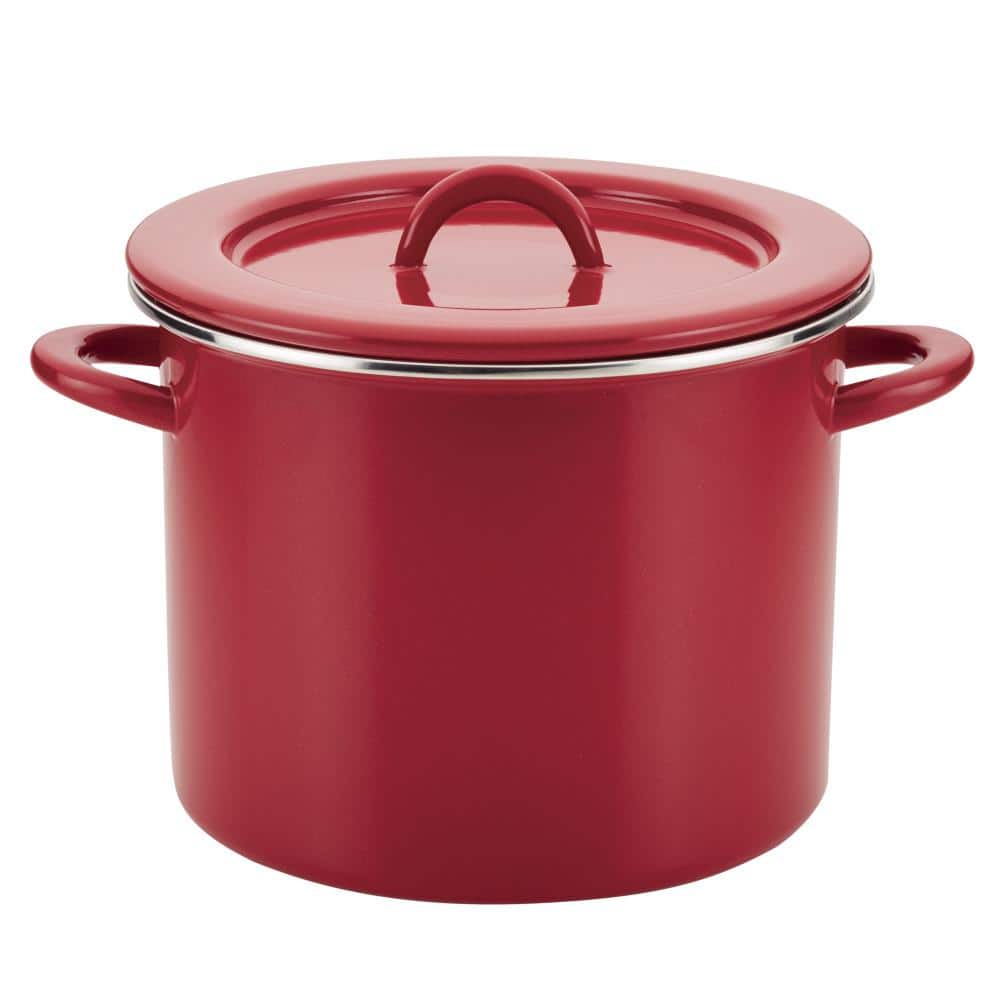 Rachael Ray Create Delicious 12 qt. Steel Stock Pot in Red Shimmer with ...