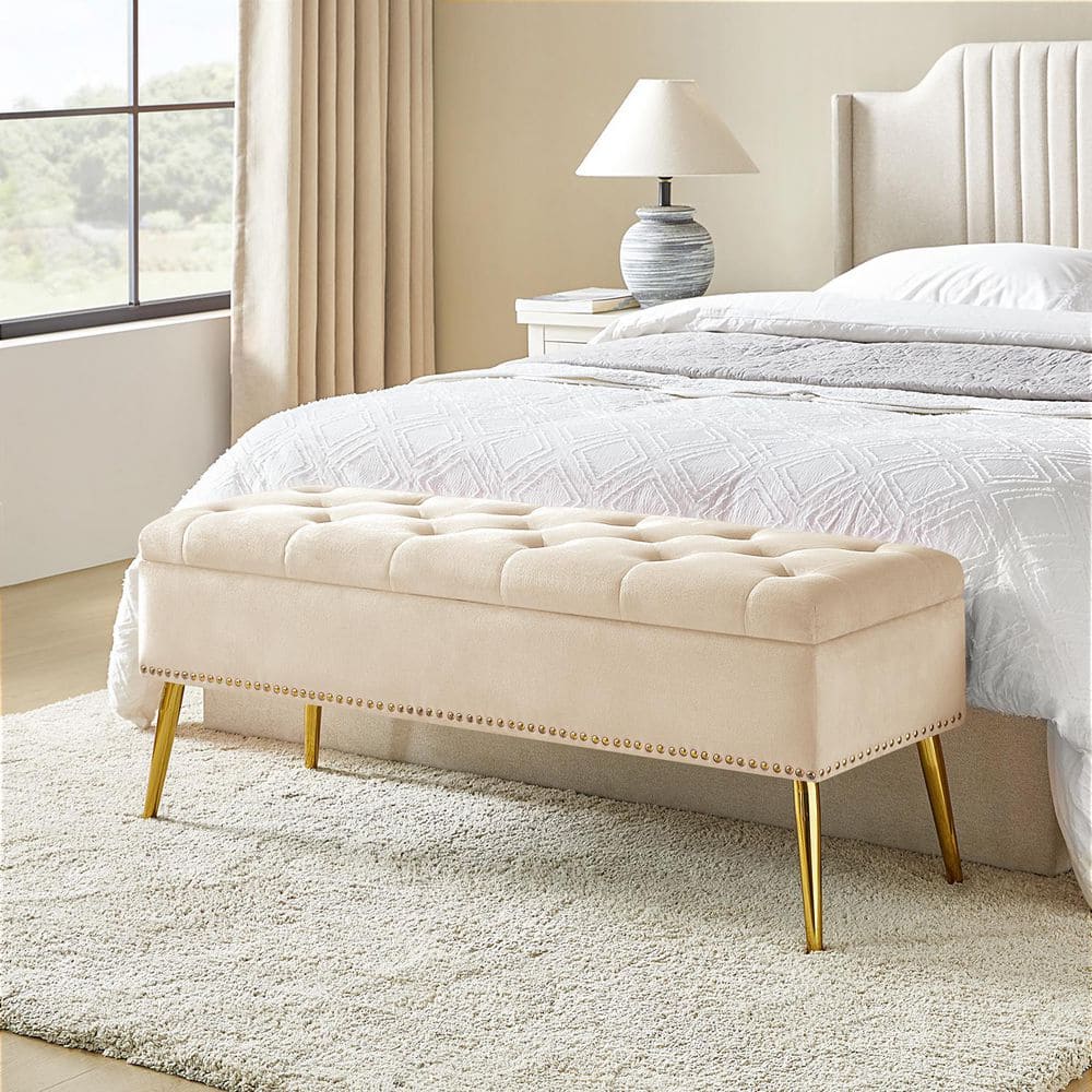 JAYDEN CREATION Hippolytus Classic Tan 45.5 in. Polyester Button-Tufted ...