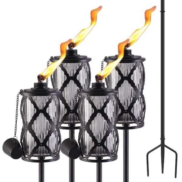 MOEPISY Set of 4 Outdoor Glass Torch 16 oz. 55 in. H with 3-Prong ...