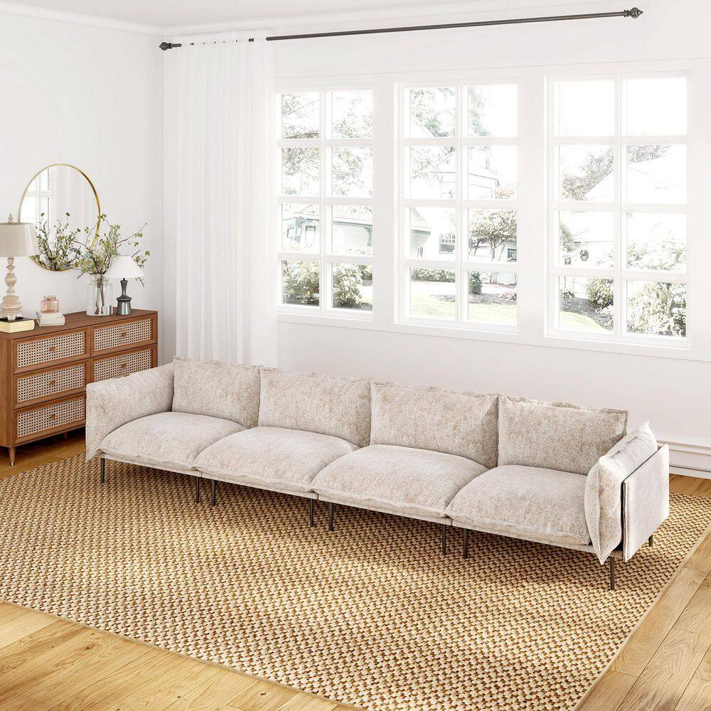 Magic Home Mid-Century 147 in. 4-Seater Tapered Arm Velvet Modular ...