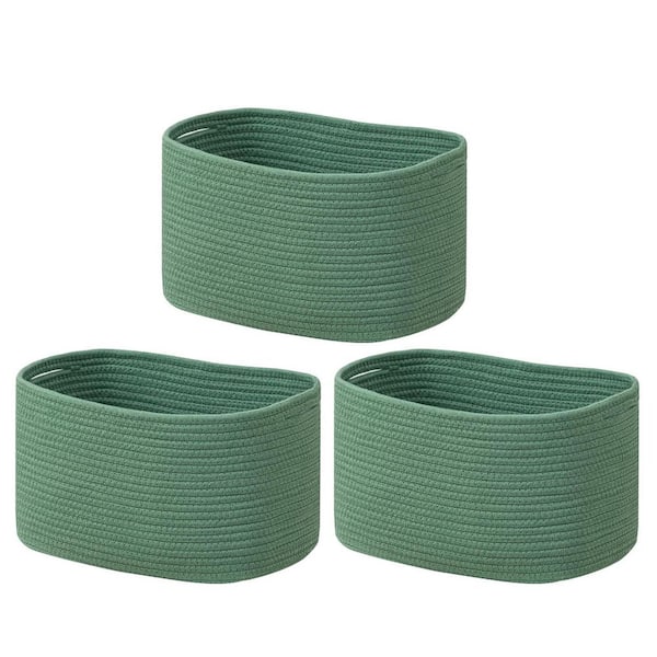 Green 15 in. x 9 in. Cotton Decorative Basket (Set of 3) with Handles ...