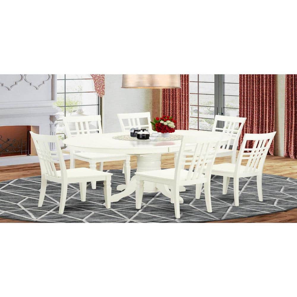 East West Furniture 7-Piece Linen White Finish Solid Wood Top Dining ...