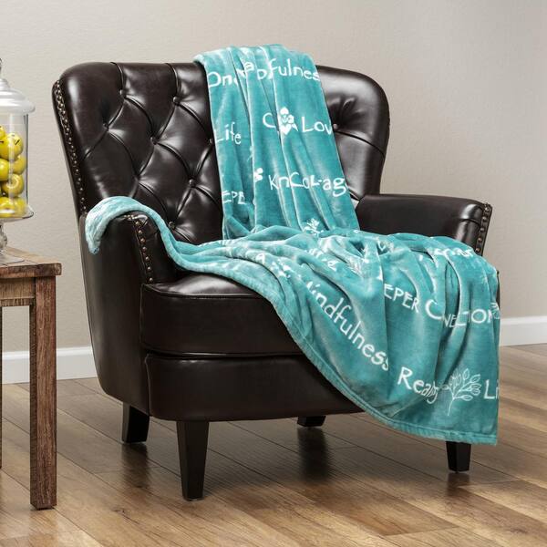 CHANASYA Positive Turquoise Words Polyester Gift Throw Blanket, 50 x 65 ...