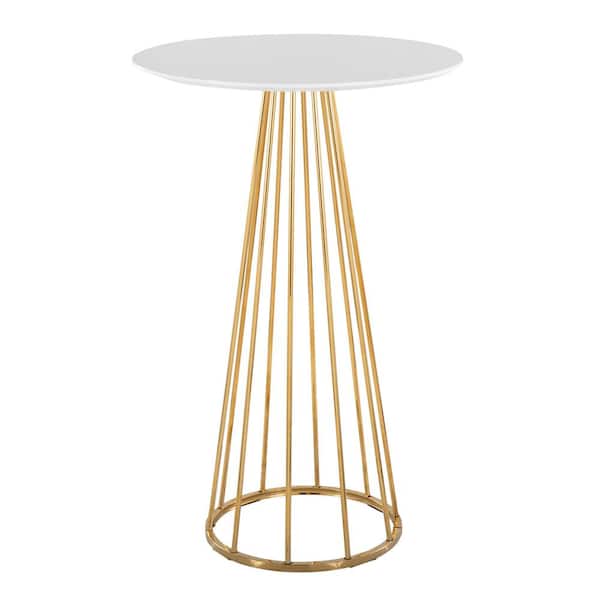 Lumisource Canary 42 in. White Wood and Gold Metal Bar Table T40 ...