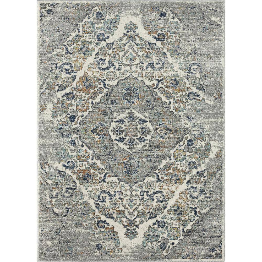 Victoria Collection Distressed Steel 2x7 Oriental Floral Polypropylene ...