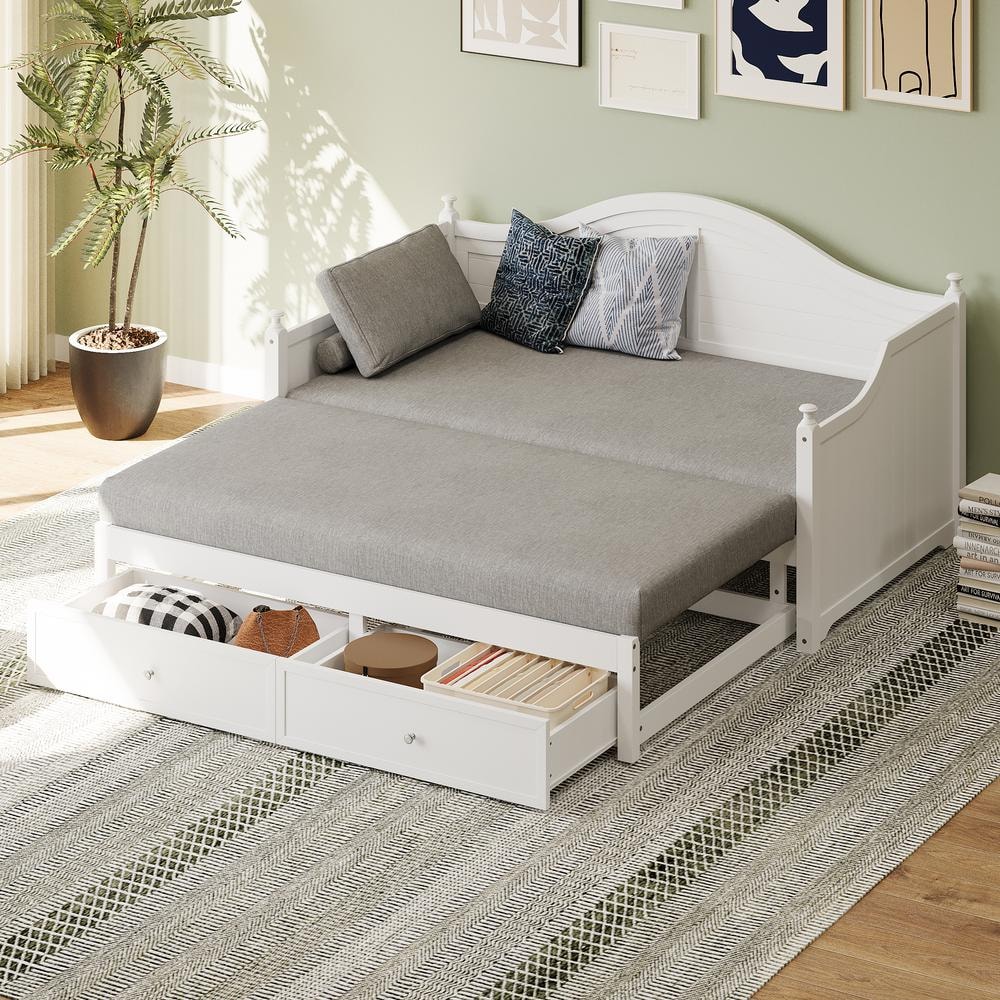 Harper & Bright Designs Extendable Design White Twin Size Wood Daybed ...