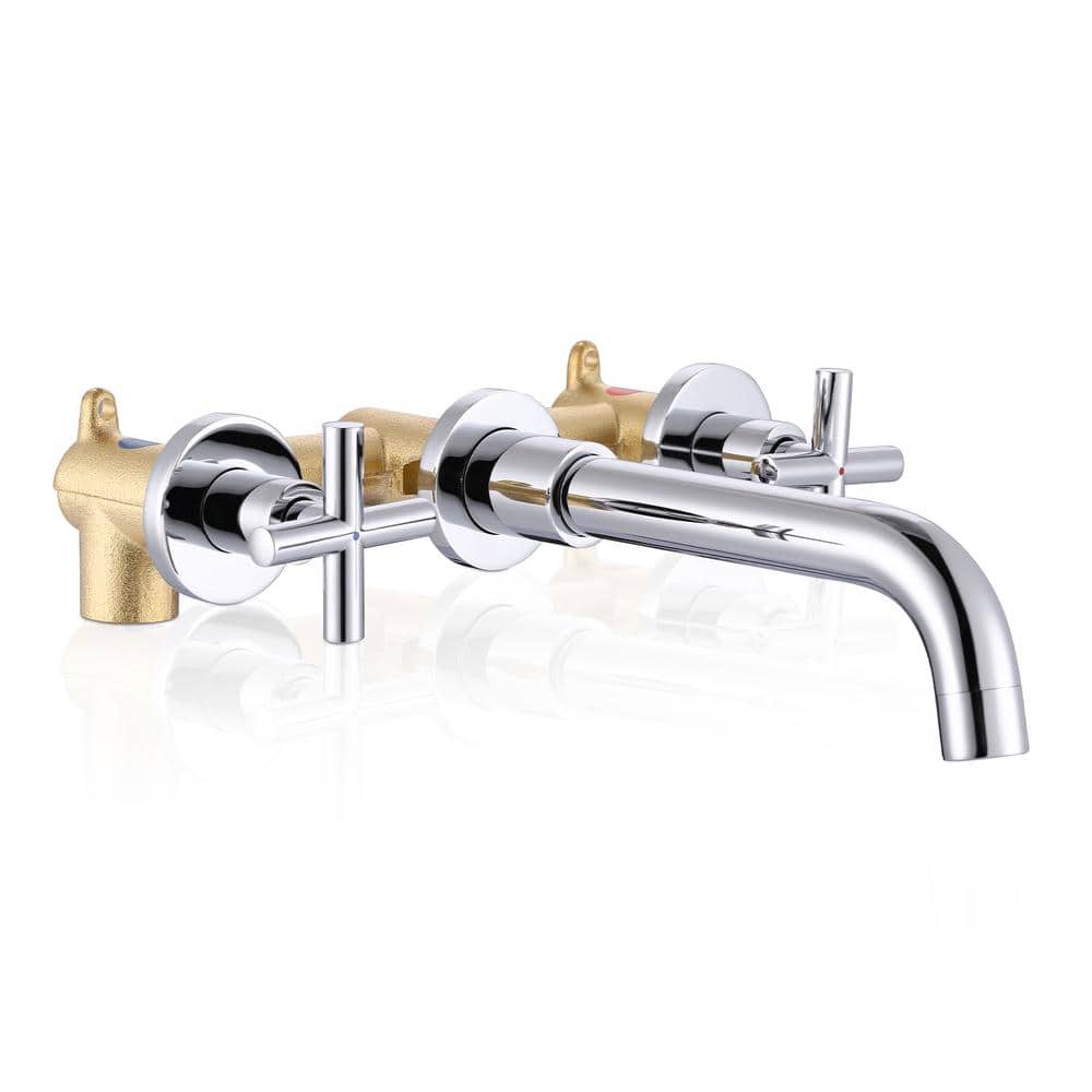 IVIGA Brass 8" Double Handle Wall Mounted Bathroom Faucet with Brass ...