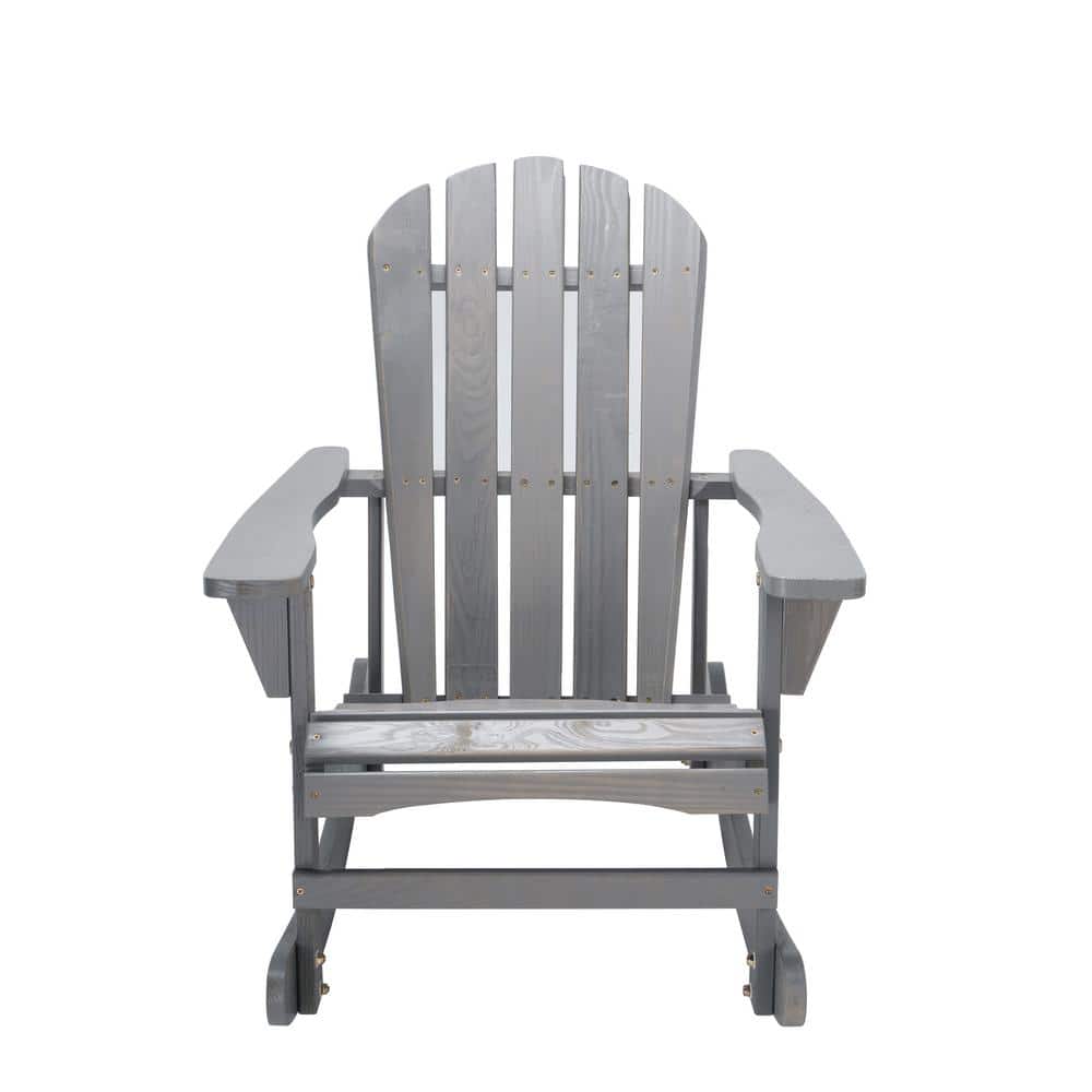 Zeus & Ruta Gray Solid Wood Adirondack Chair Outdoor Rocking Chair ...