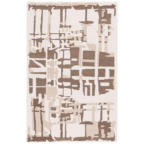 SAFAVIEH Ebony 4 ft. x 6 ft. Ivory/Brown Abstract High-Low Area Rug ...