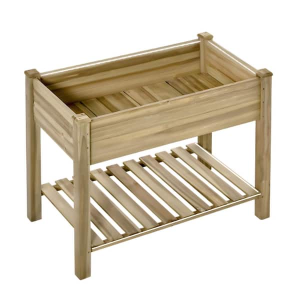 32 in. Outdoor Brown Plastic Raised Garden Beds Planter Boxes with ...