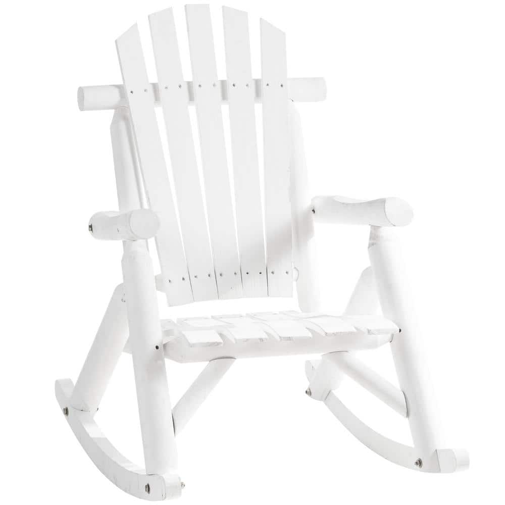 Outsunny White Wood Adirondack Outdoor Rocking Chair with Slatted ...