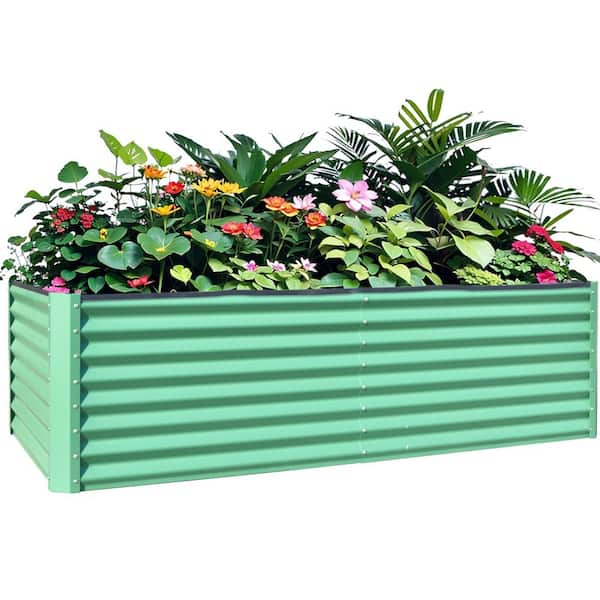 8 ft. L x 4 ft. W x 2 ft. H Green Steel Planter Box for Gardening HG ...