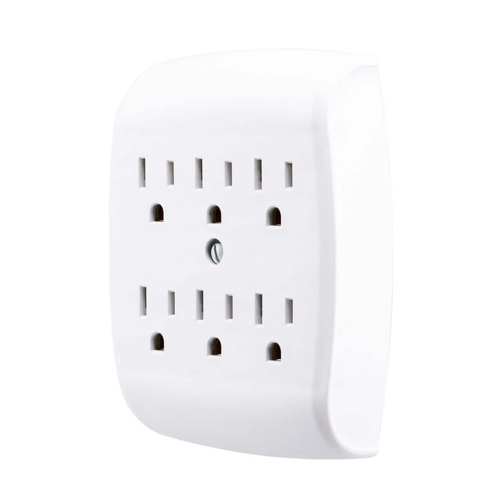 GE 6-Outlet Grounded In-Wall Adapter, White 54947 - The Home Depot
