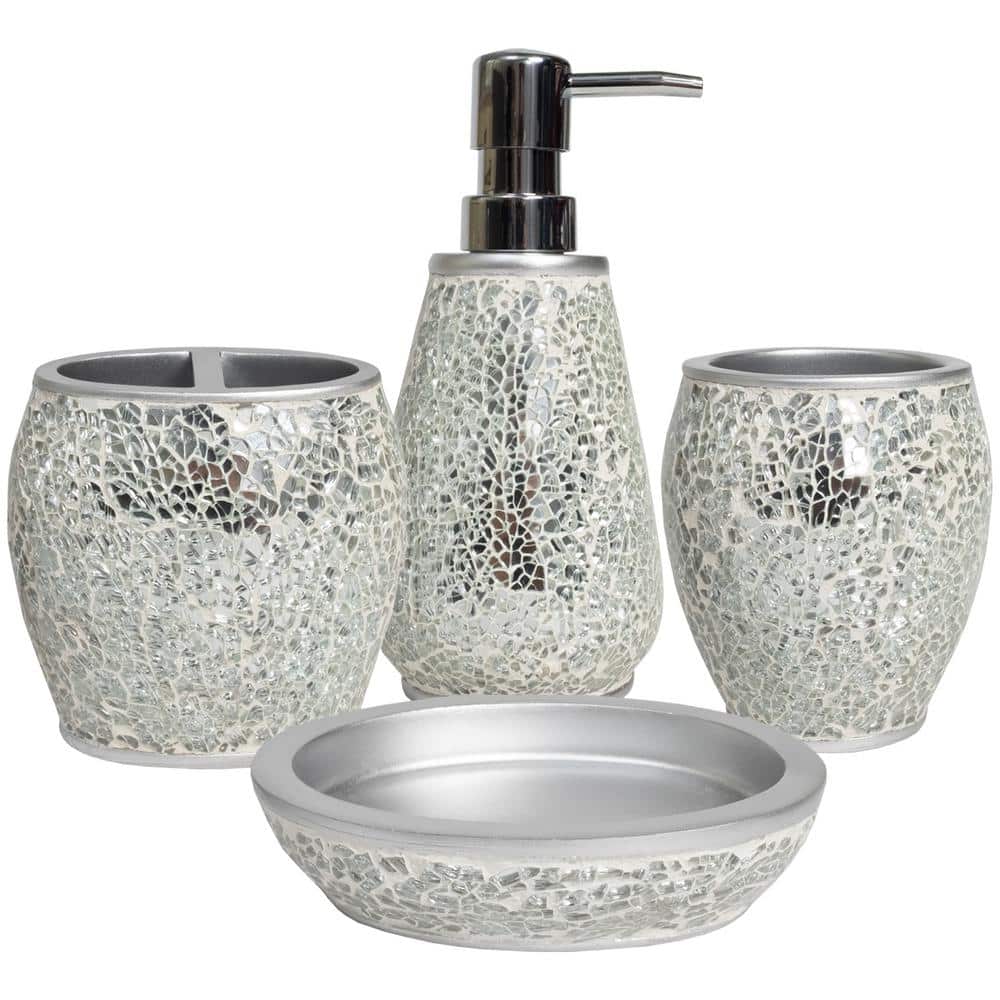 Sweet Home Collection Glamour 4-Piece Bathroom Accessory Set with Soap ...