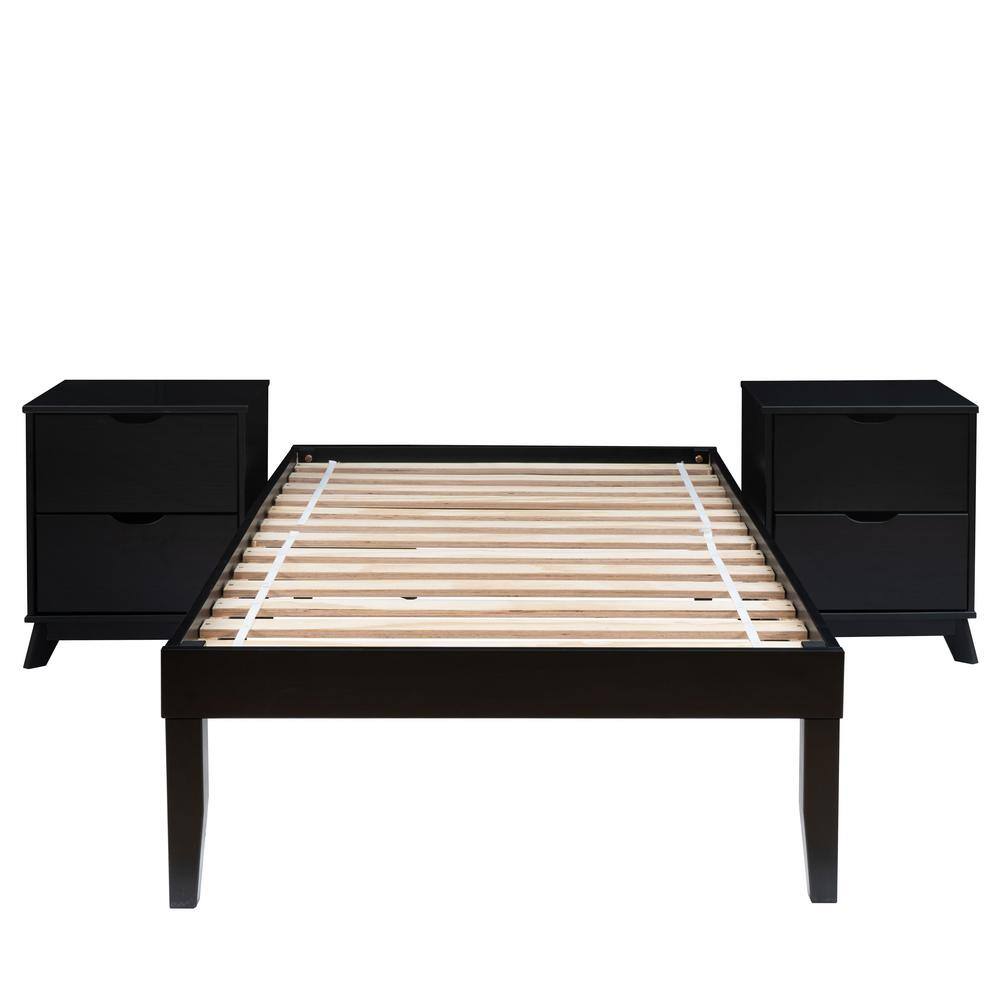 Linon Home Decor Pheba 3-Piece Black Wood Frame Platform Twin Bed with ...