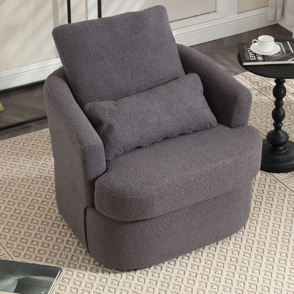 HOMEFUN 33 in. Gray Teddy Modern Round Accent Sofa Chair with 360 ...