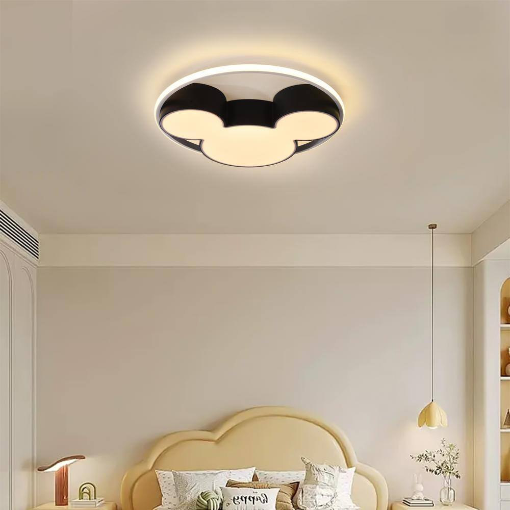 HUOKU Lumin 20.47 in. 1-Light Black and White Smart LED Flush Mount ...