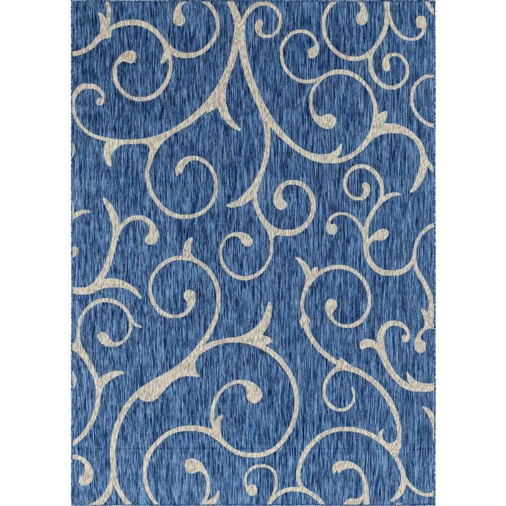 Unique Loom Outdoor Curl Azure Blue 8 ft. x 11 ft. Area Rug 3144884 ...