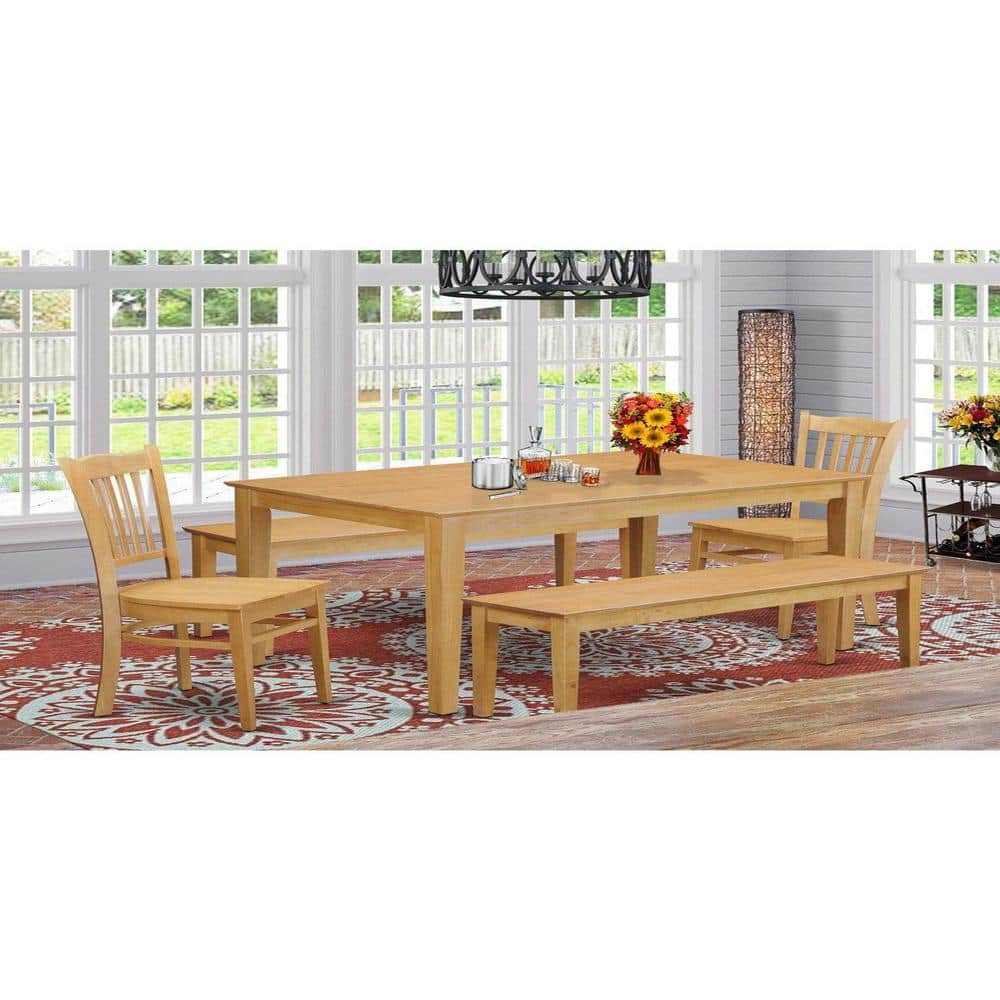 East West Furniture 5-Piece Rectangle Natural Oak Finish Solid Wood Top ...