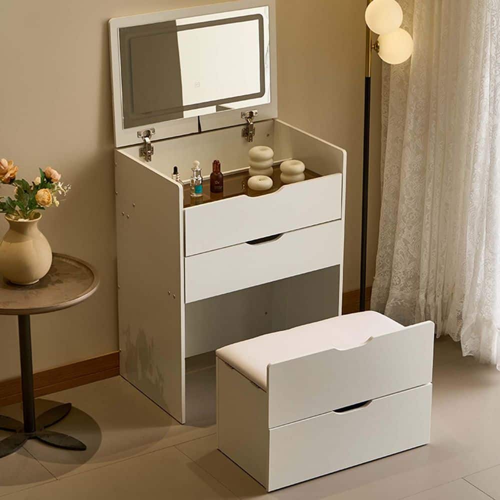 Reviews for White MDF Small Makeup Vanity Set Dressing Table with ...