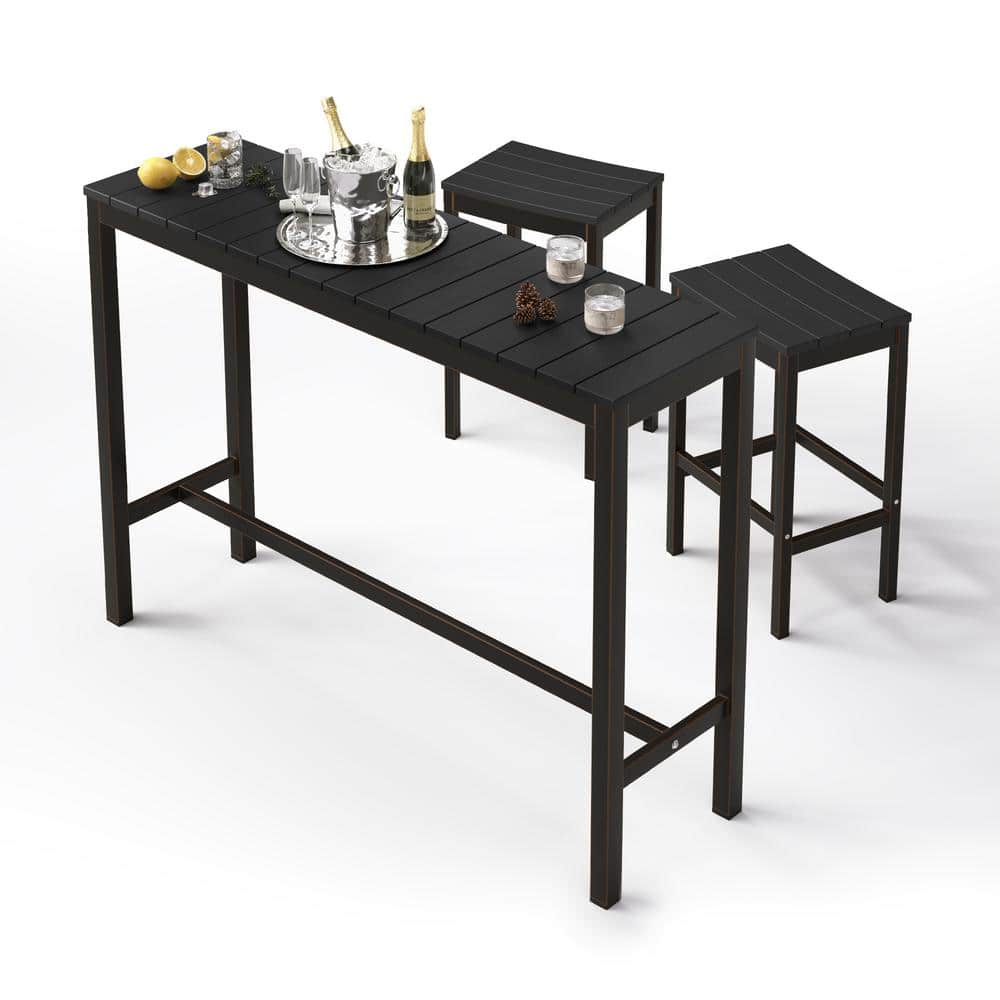 LUE BONA Humphrey 5 Piece 55 in. Black Alu Outdoor Patio Dining Set ...