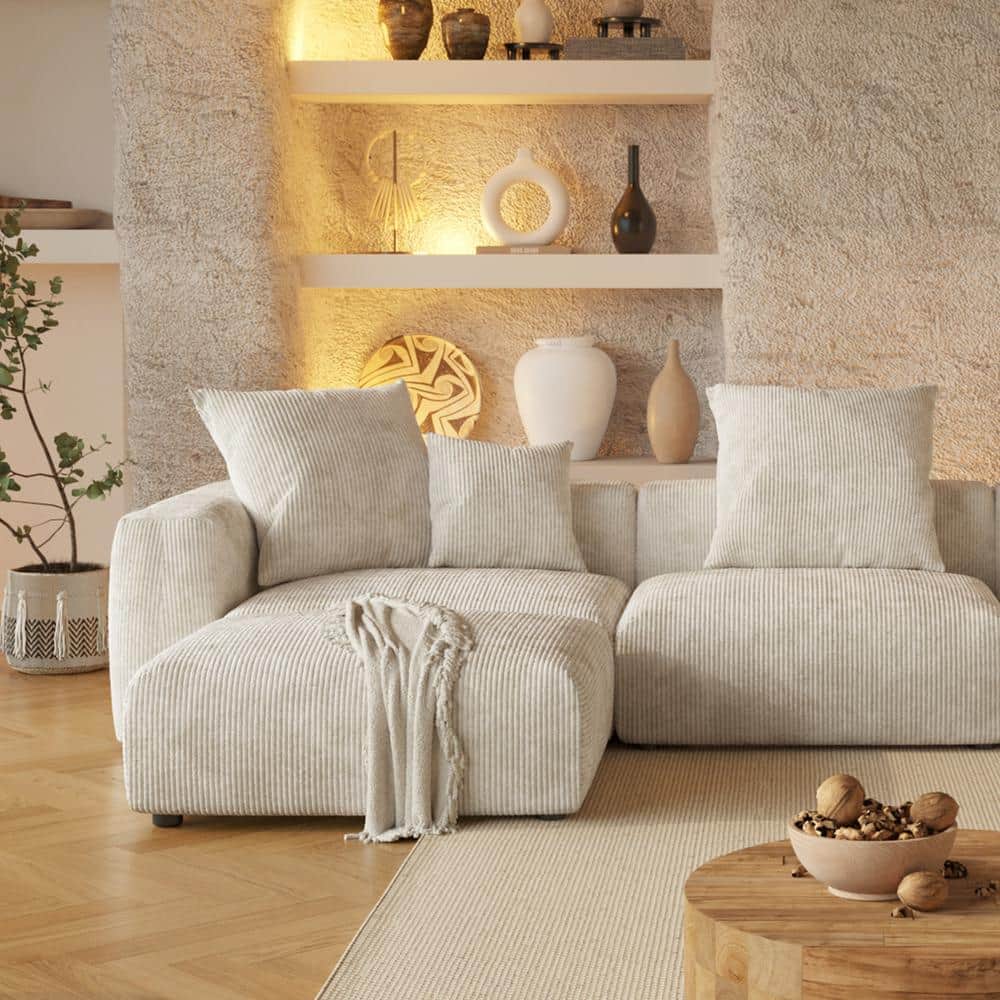 Magic Home 102 in. Square Arm Oversized 3-Piece L-shaped Corduroy ...